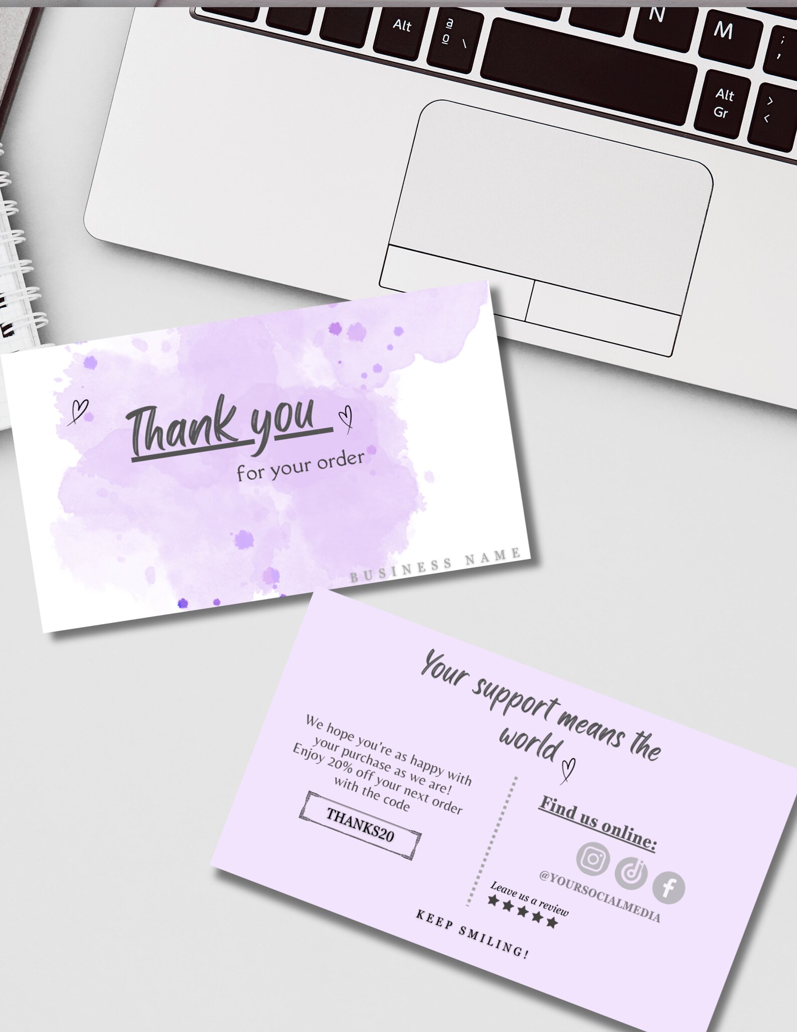 Professional Business Thank You Card, Printable Package Insert, Small ...