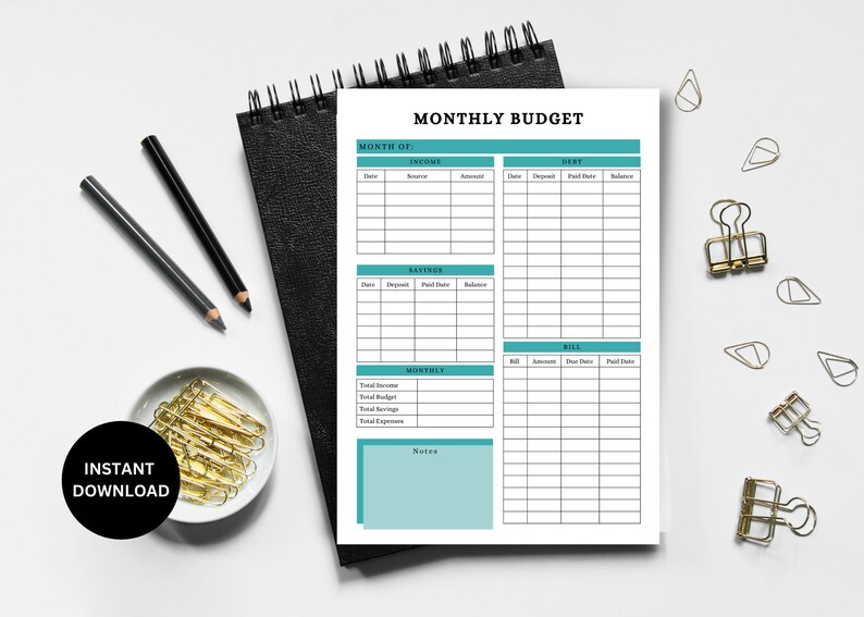Monthly Budget Planner Printable & Fillable PDF, Budget Tracker ...