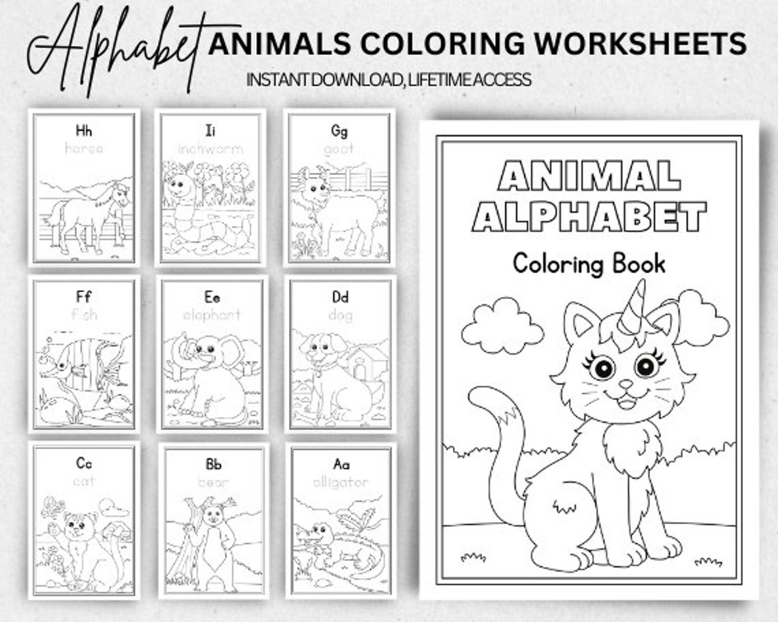 Animals A-Z Coloring Pages A B C Coloring Book Alphabet Coloring for ...