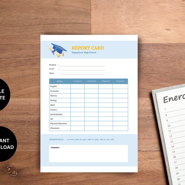 Homeschool Report Card Template - Etsy