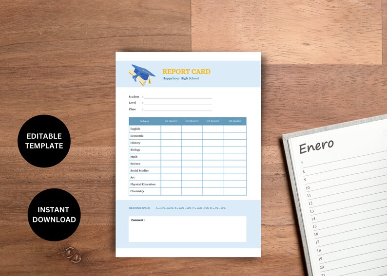 Homeschool Report Card Template Printable, Academic Progress Report ...