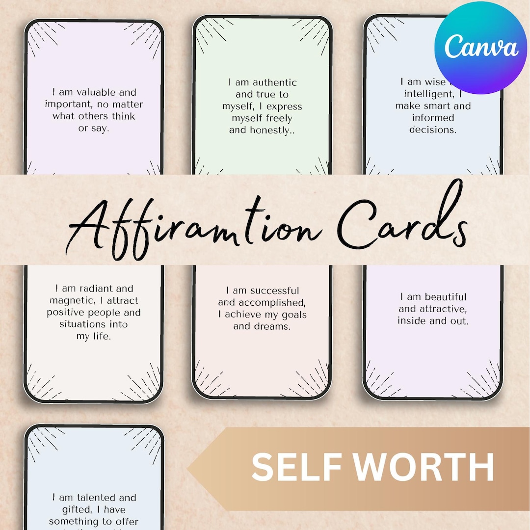 Self Worth Affirmation Cards, Wellness Affirmation, Positive Thoughts ...