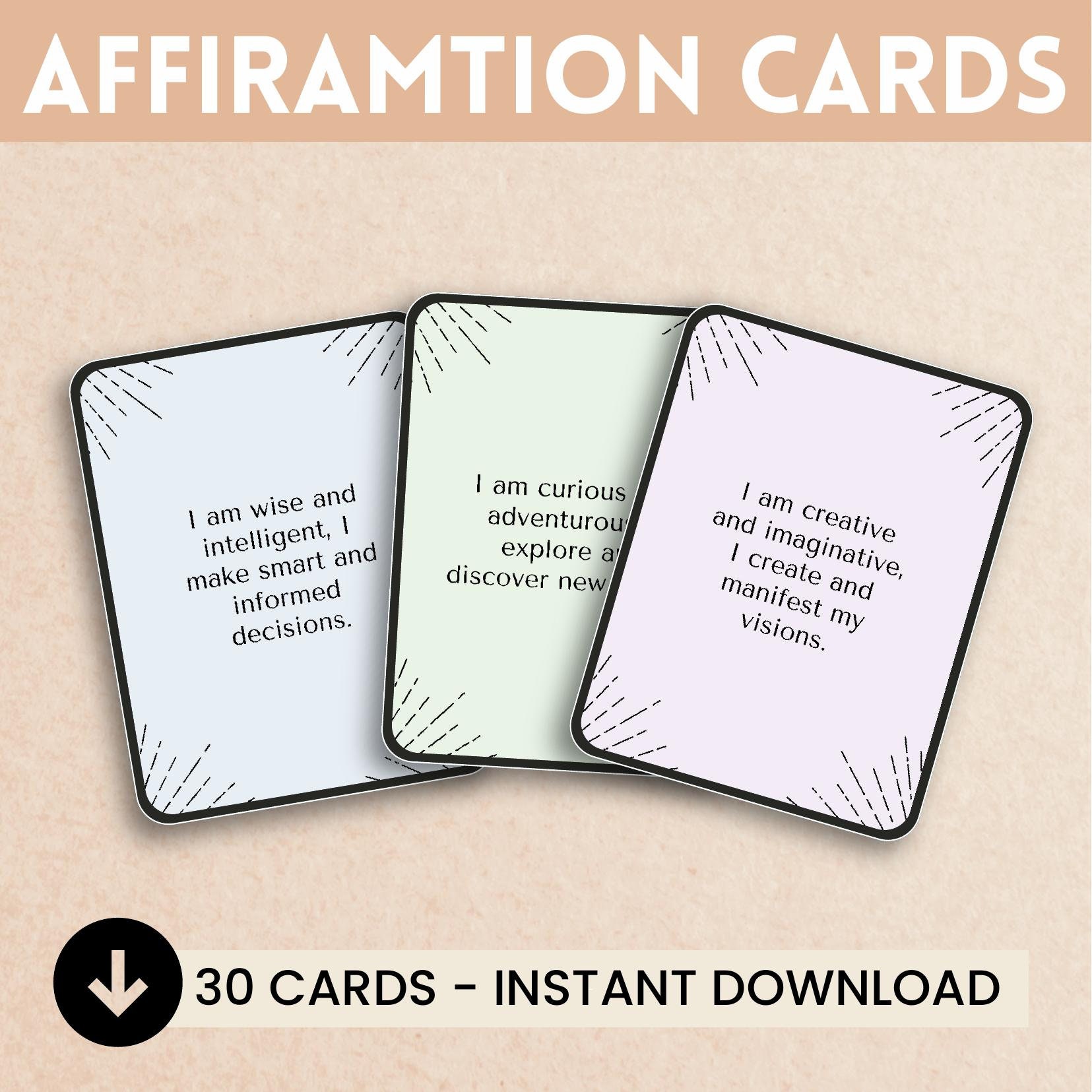 Self Worth Affirmation Cards, Wellness Affirmation, Positive Thoughts ...