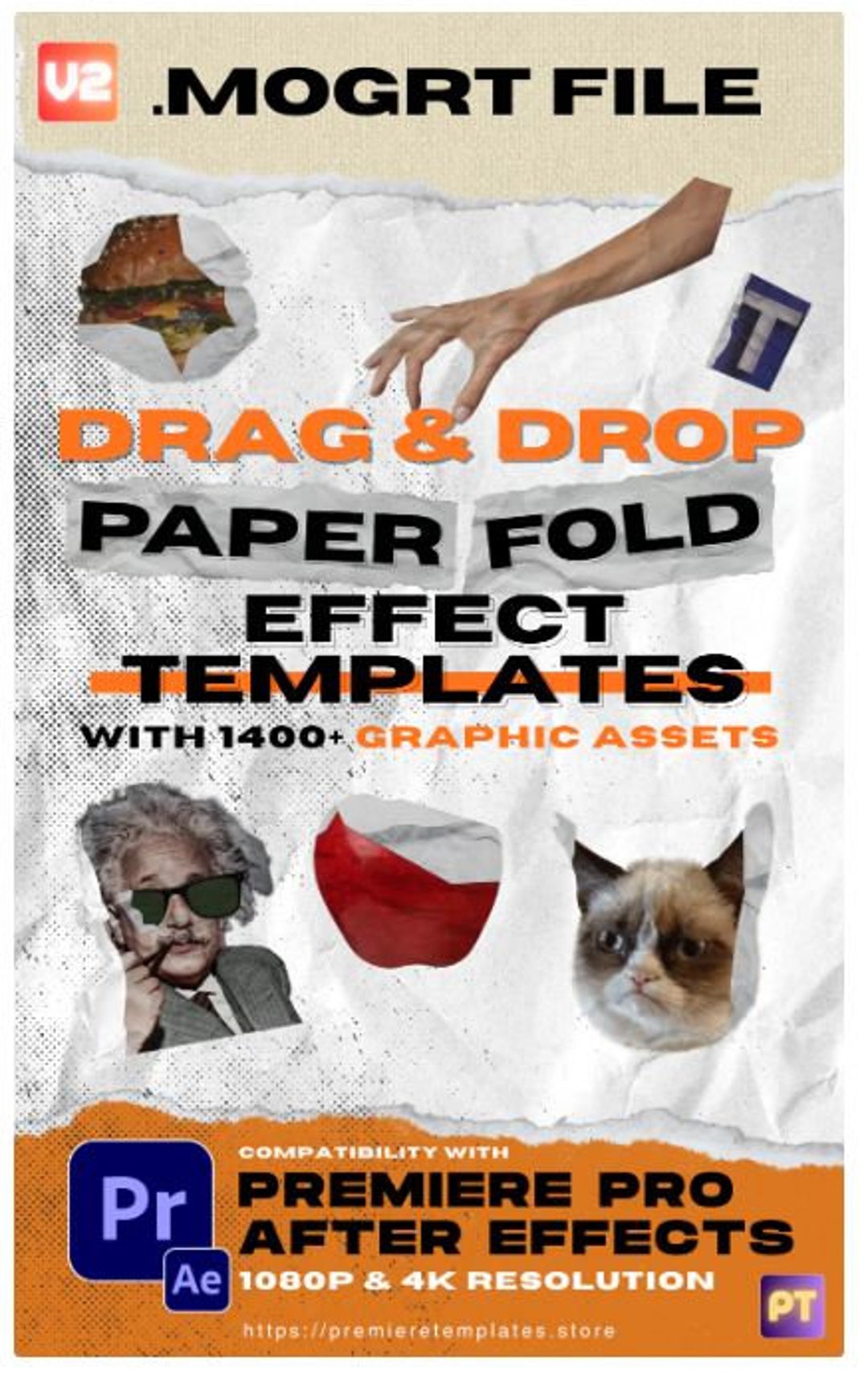 Drag & Drop Paper Fold Effects MOGRT Template Pack With 1400+ Graphics Assets, Capcut ,adobe ...