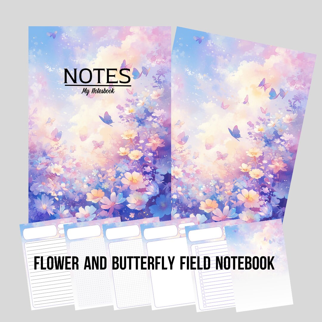 Notebook Flowers and Butterflies /PNG File /pdf Ready to Print 2 - Etsy