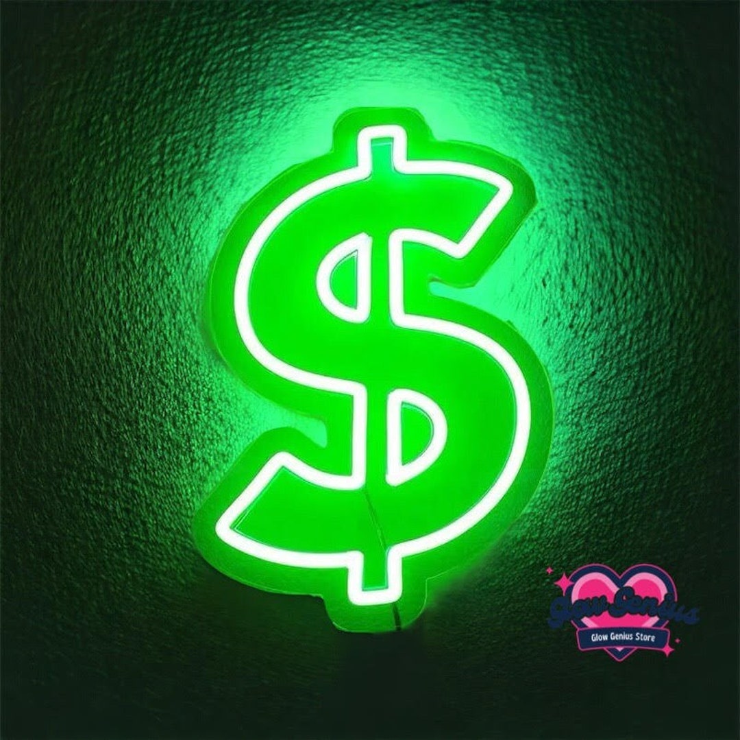Dollar Sign Neon Sign, Neon Sign, Neon Light, LED Lights, Neon Wall Art ...