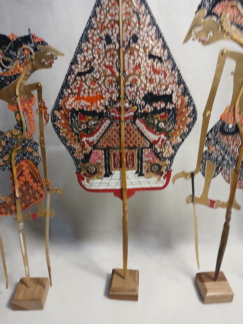 Miniature Indonesian Wayang Kulit One Set, Javanese Shadow Puppets ...