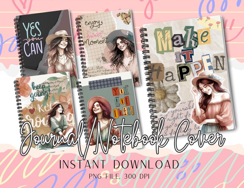 25 BUNDLE Printable Journal Cover Designs, Notebook, Digital Instant ...