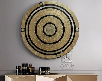 Oversized Round Gold White Wall Decor Large Golden Circle Textured ...