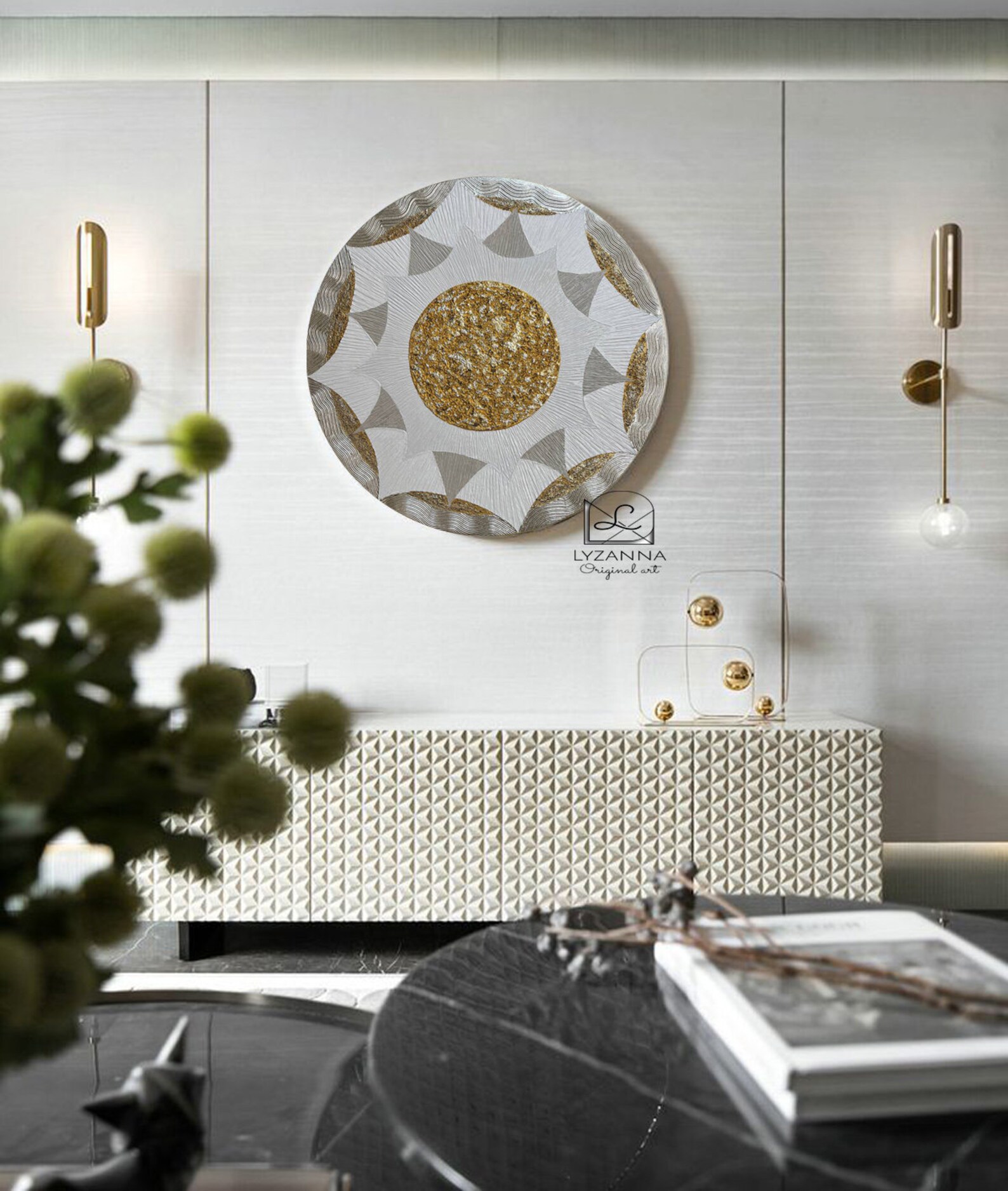 Oversized Round Gold Wall Decor Large Golden Circle Textured Oil ...