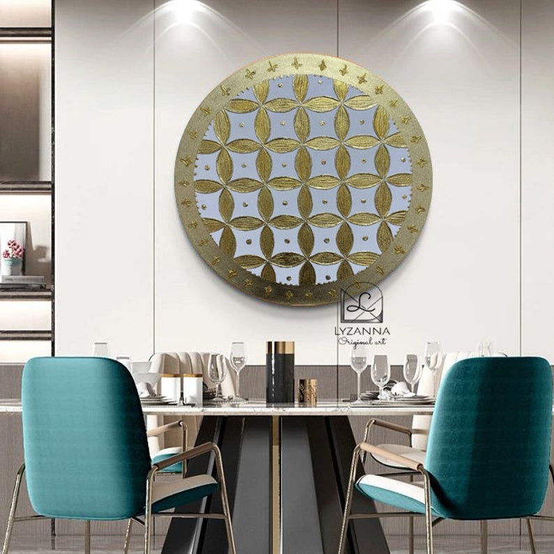 Oversized Round Gold White Wall Decor Large Golden Circle Textured ...