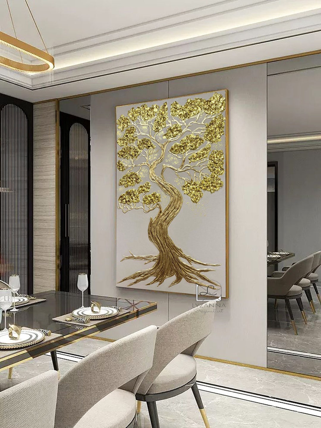 Large Abstract Gold Tree Money Painting on Canvas Textured Gold ...