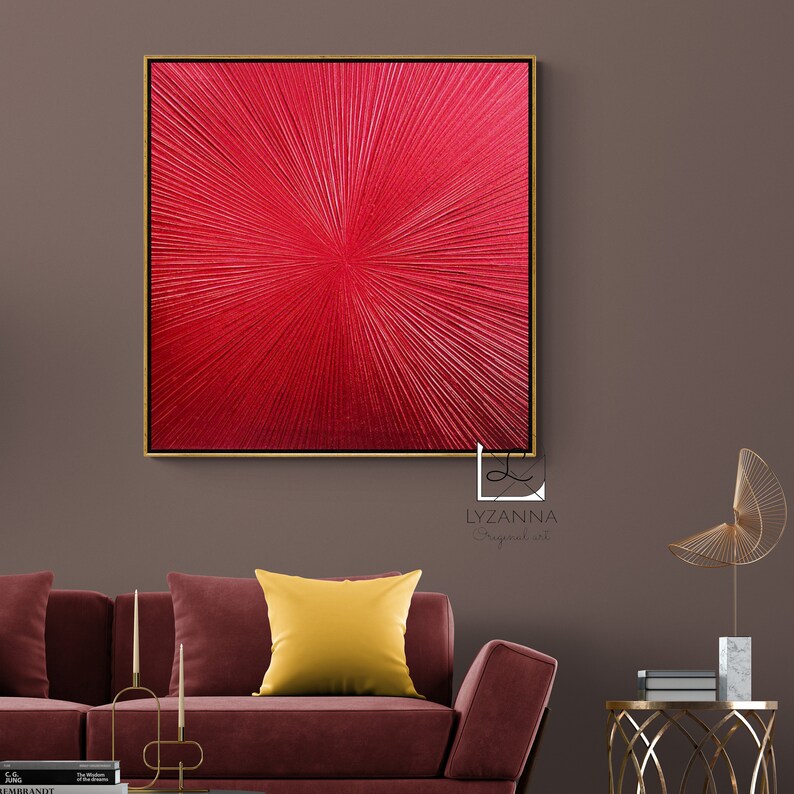 Oversized Red Textured Wall Decor Large Textured Oil Painting on Canvas ...