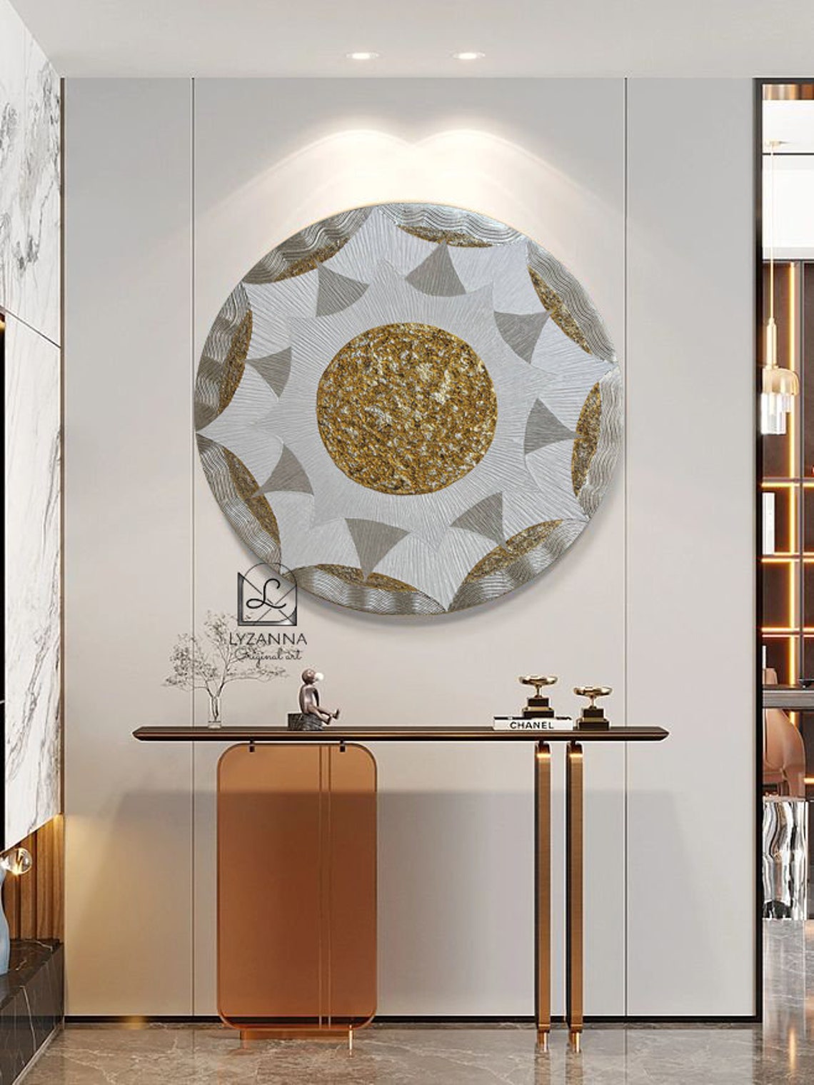 Oversized Round Gold Wall Decor Large Golden Circle Textured Oil ...