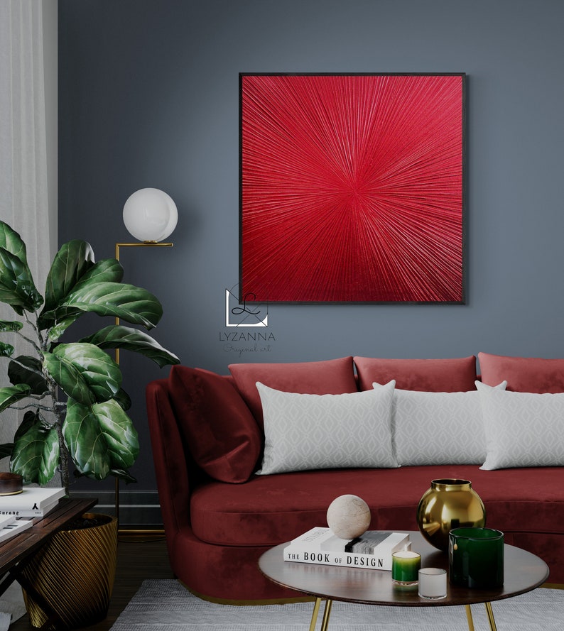 Oversized Red Textured Wall Decor Large Textured Oil Painting on Canvas ...
