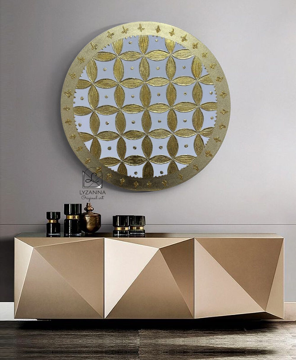 Oversized Round Gold White Wall Decor Large Golden Circle Textured ...