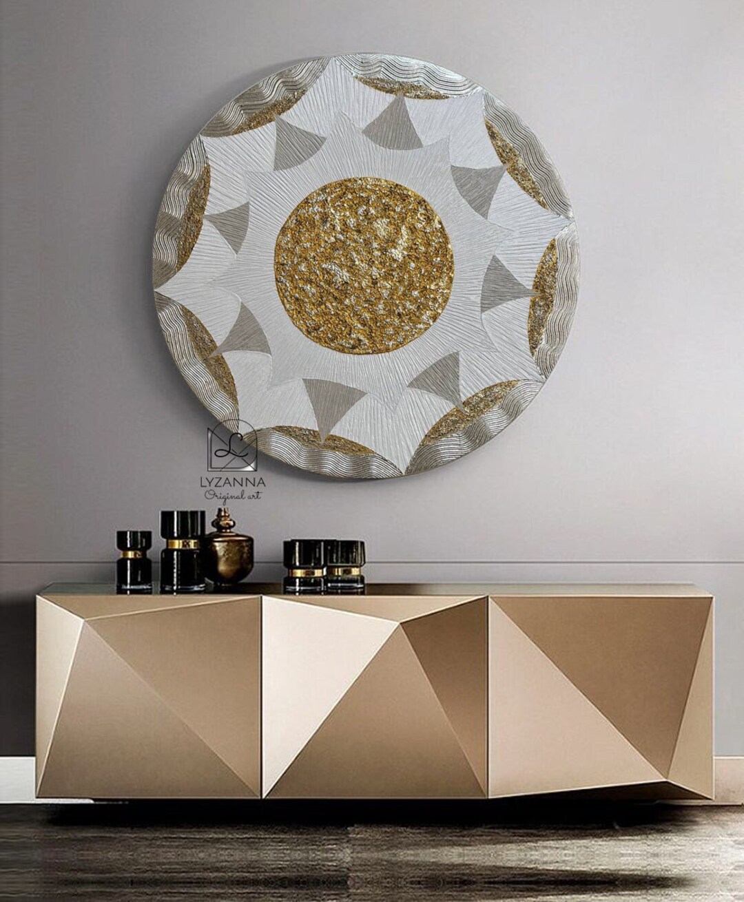 Oversized Round Gold Wall Decor Large Golden Circle Textured Oil ...