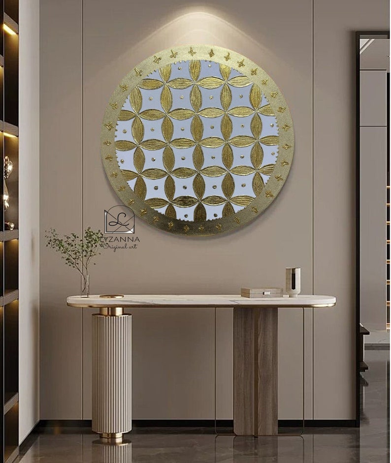 Oversized Round Gold White Wall Decor Large Golden Circle Textured ...