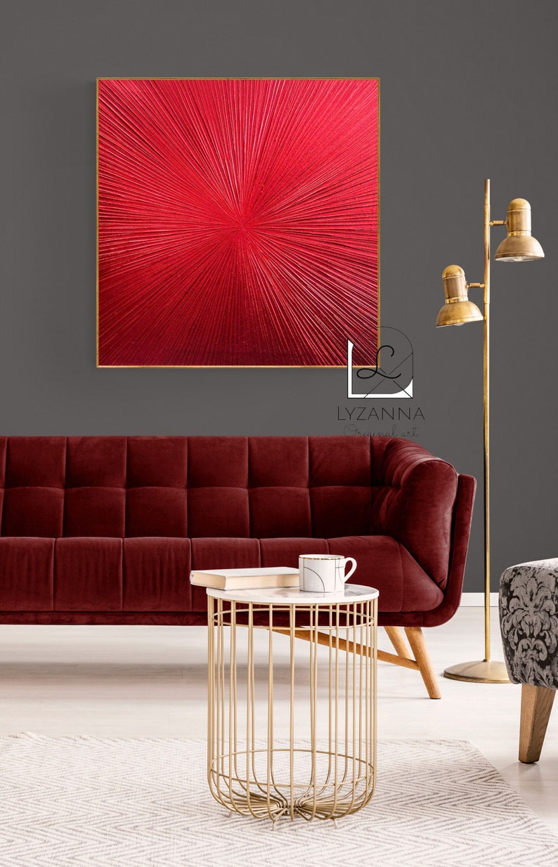 Oversized Red Textured Wall Decor Large Textured Oil Painting on Canvas ...