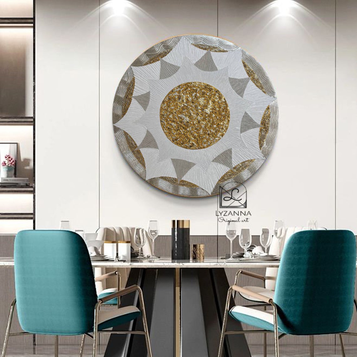 Oversized Round Gold Wall Decor Large Golden Circle Textured Oil ...