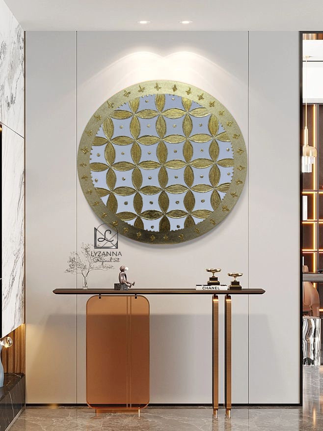 Oversized Round Gold White Wall Decor Large Golden Circle Textured ...