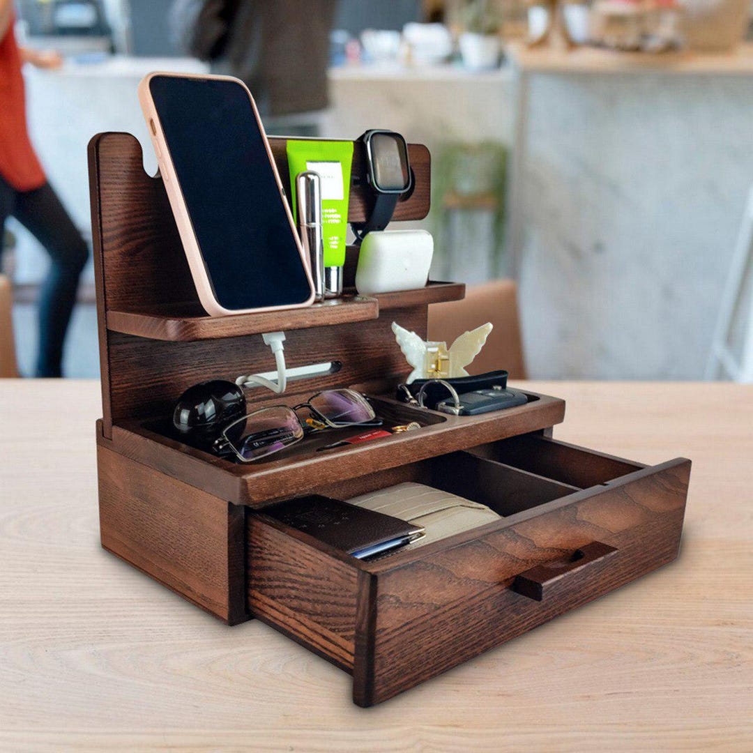 Wooden Organizer for Men, Personalized Docking Station, Desk and ...