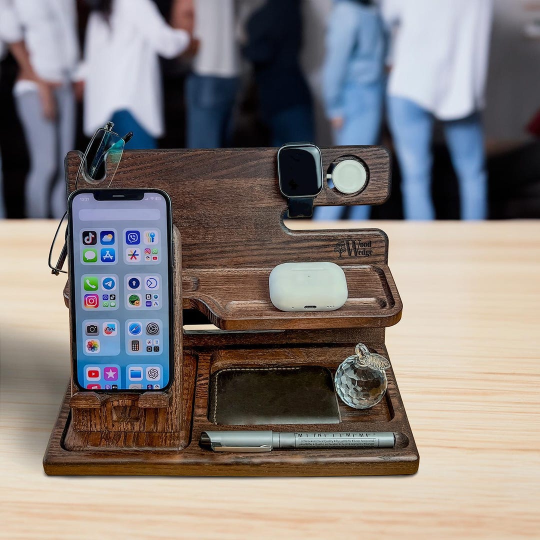 Custom Wooden Docking Station, Valentine’s Day Gift for Him, Organizer ...