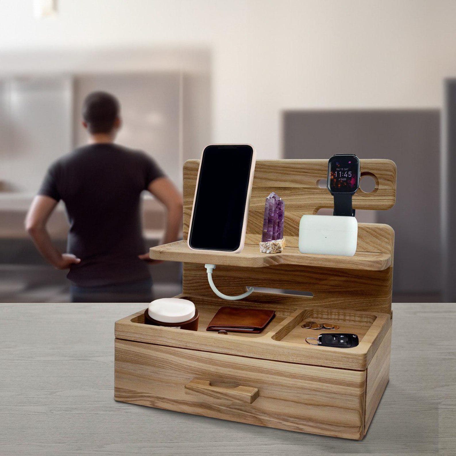 Handcrafted Wooden Docking Station – Universal Organizer for ...
