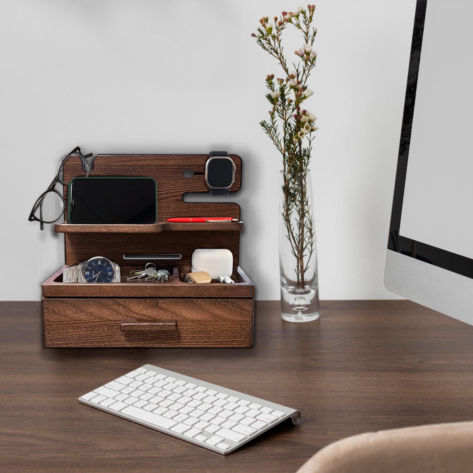 Engraved Wood Docking Station, Desk Organizer for Men, Gift for Husband ...