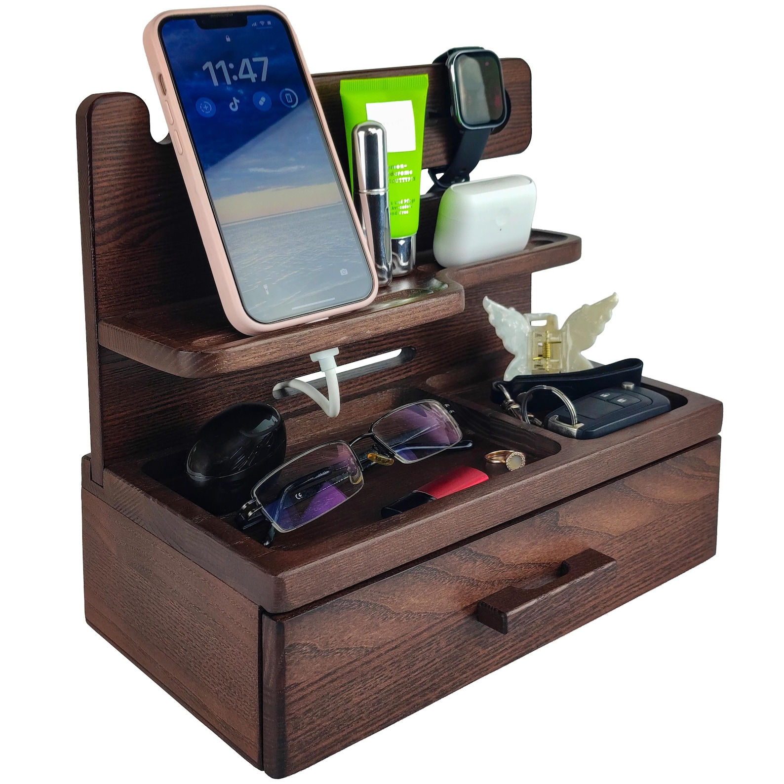 Wooden Organizer for Men, Personalized Docking Station, Desk and ...