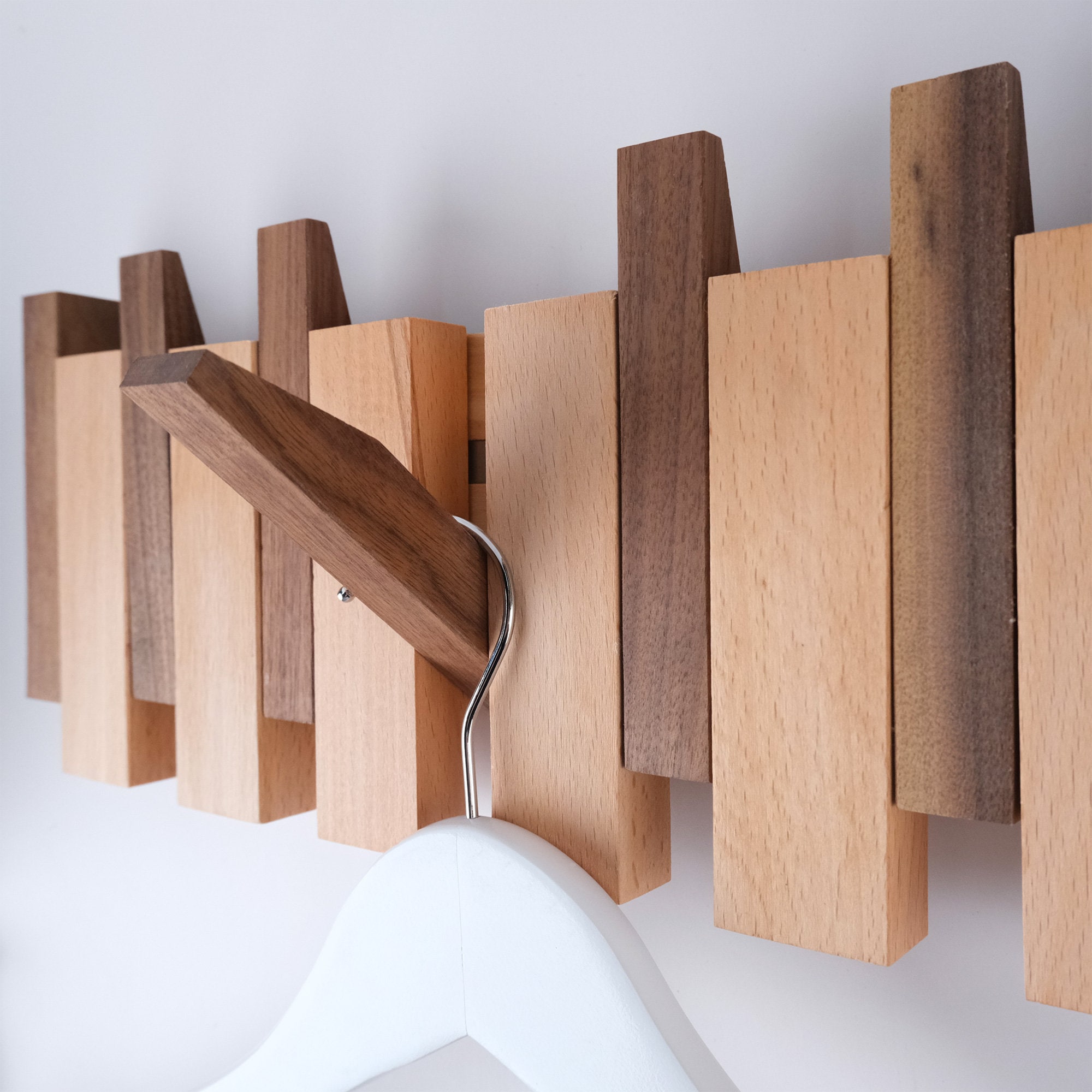 Handmade Solid Wood Wall Mounted Piano Coat Rack Easy-to-install Flip ...