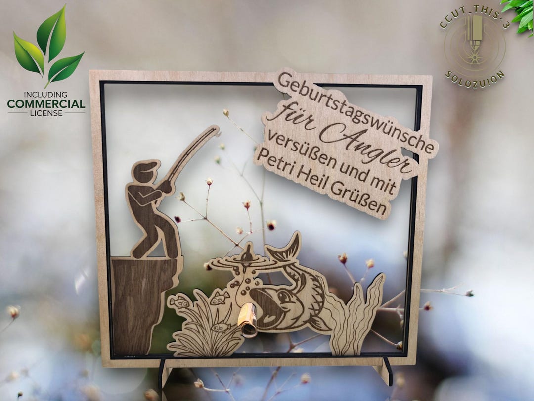Laser Cut File Angler Birthday Gift SVG XCS Birthday Idea Happy Fishing ...