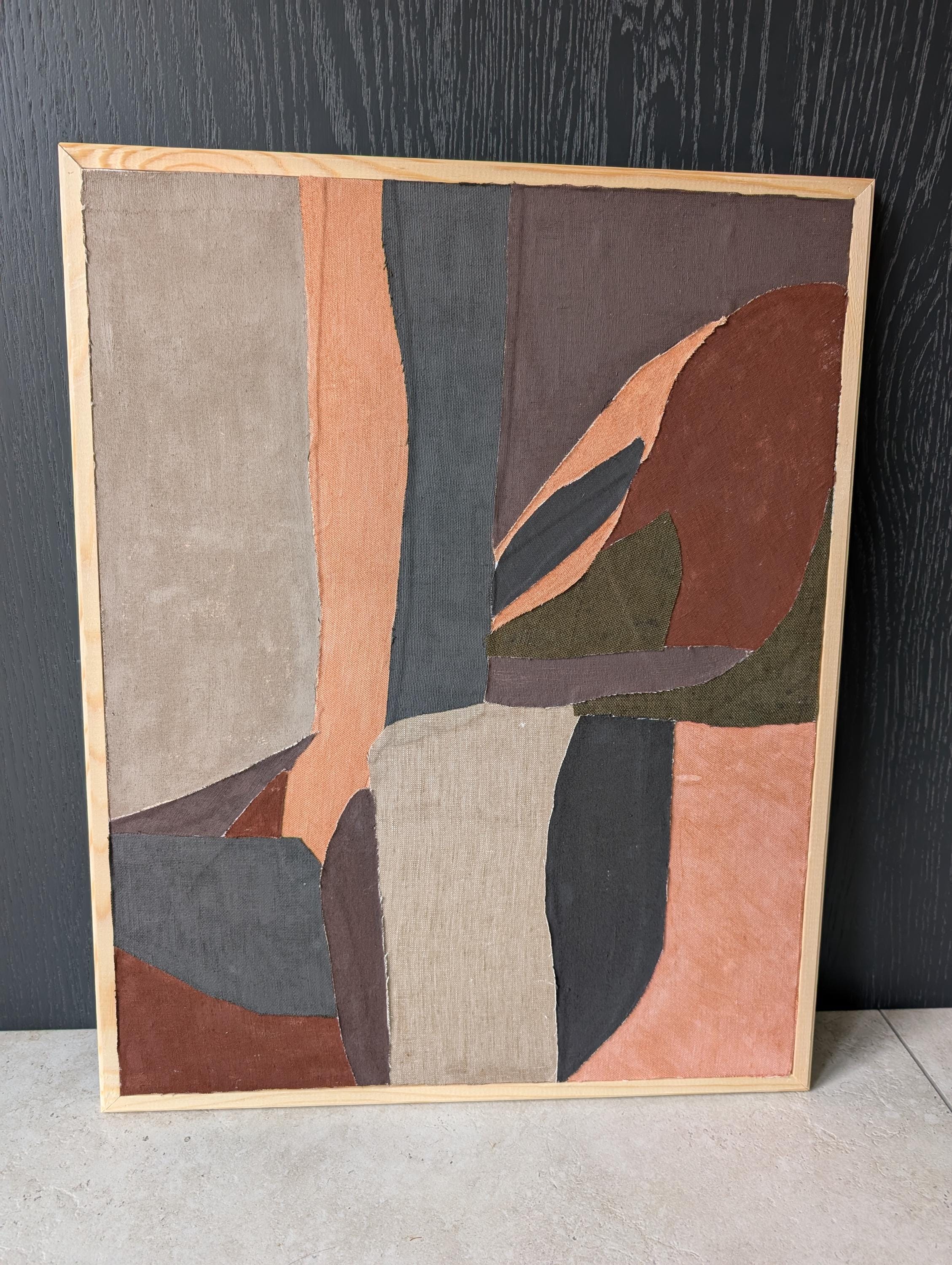 Abstract Art Fabric Collage Wall Art Cotton Linen on Canvas Framed ...