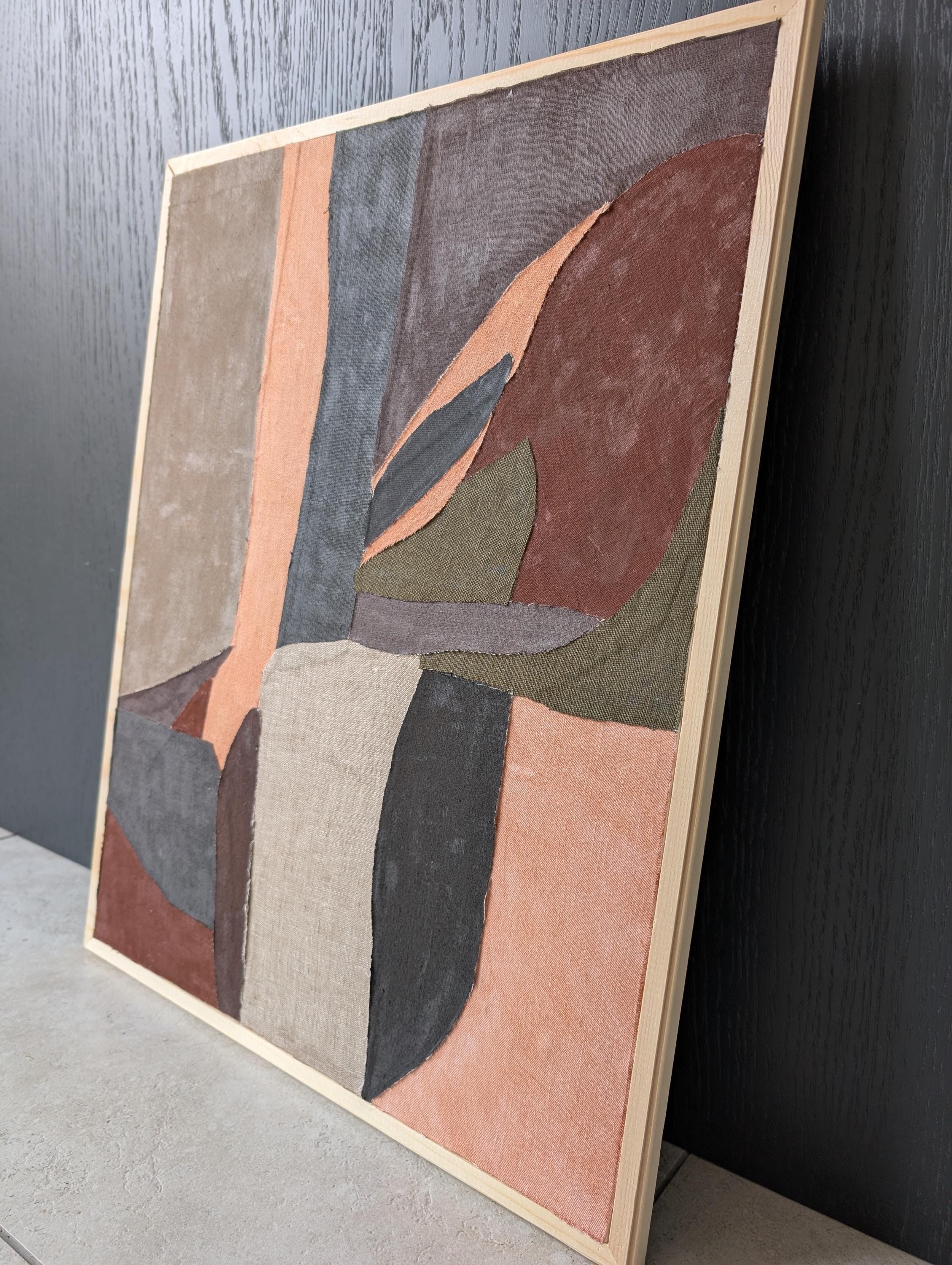 Abstract Art Fabric Collage Wall Art Cotton Linen on Canvas Framed ...