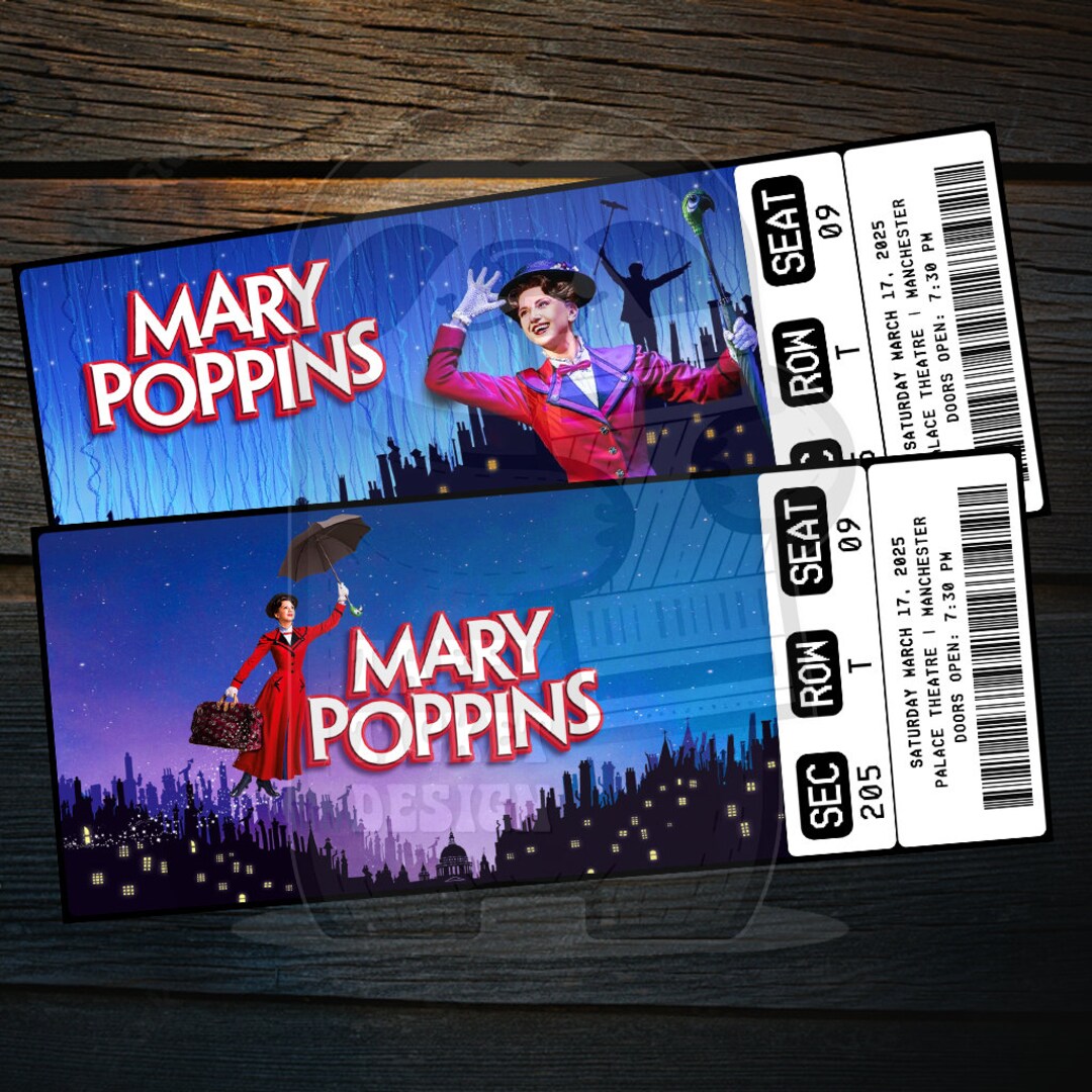 Printable Mary Poppins Musical Theatre Ticket Personalized Broadway/west End Surprise Gift ...