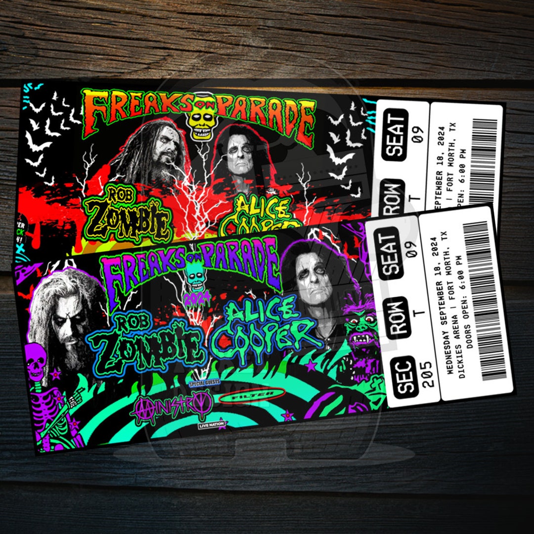 Printable Rob Zombie Alice Cooper Ticket Freaks on Parade Tour ...