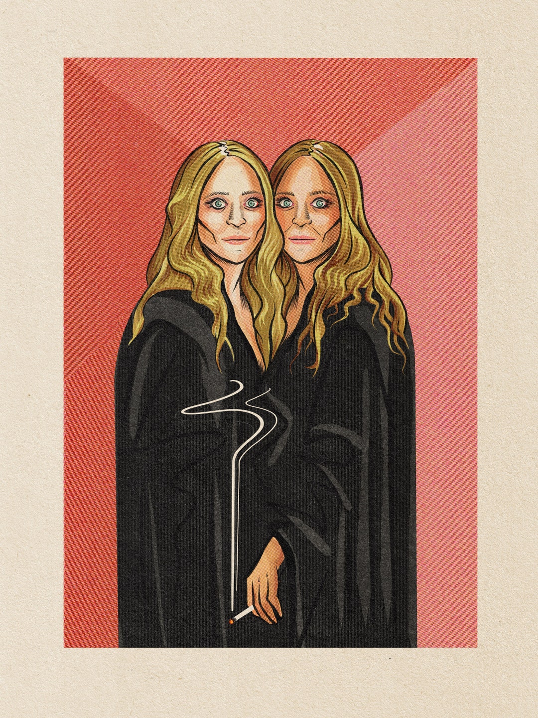 Mary Kate & Ashley Olsen Twins Smoking Portrait Illustration Art Print ...