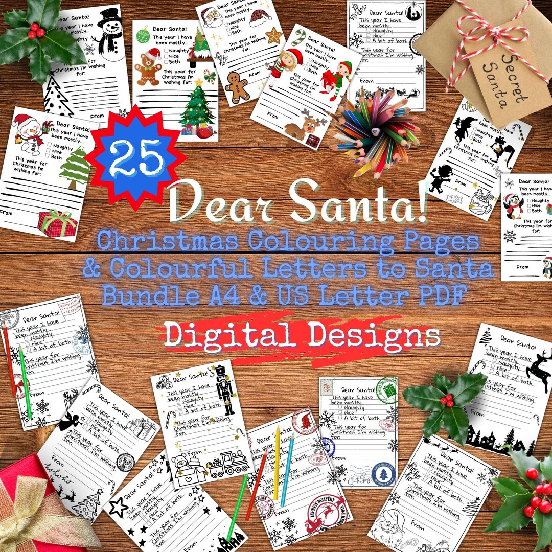 Letter to Dear Santa Coloring & Color Pages 25 High Quality Digital ...