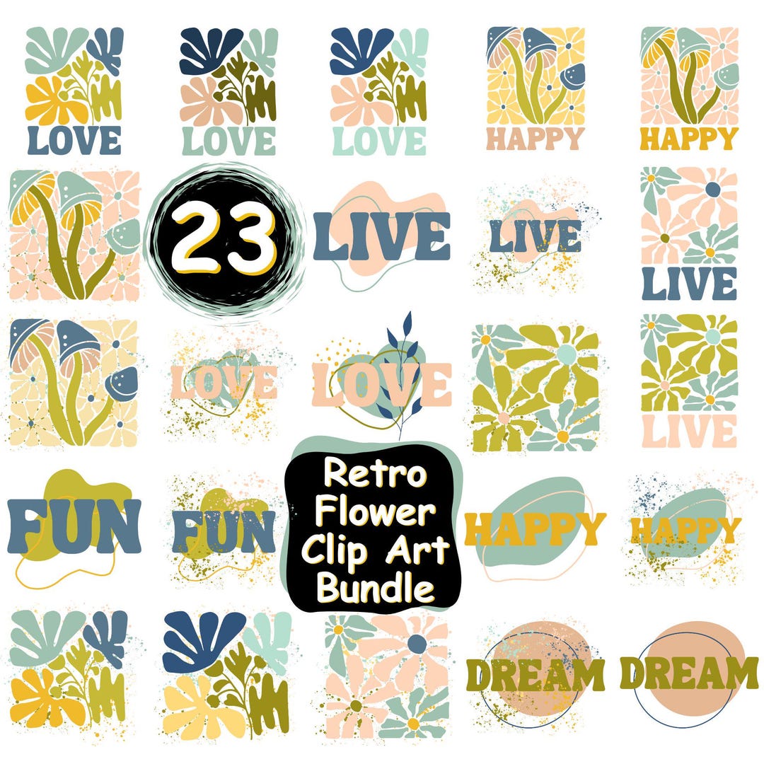 Retro Abstract Flower Clip Art Bundle Floral Botanical Inspirational 23 ...