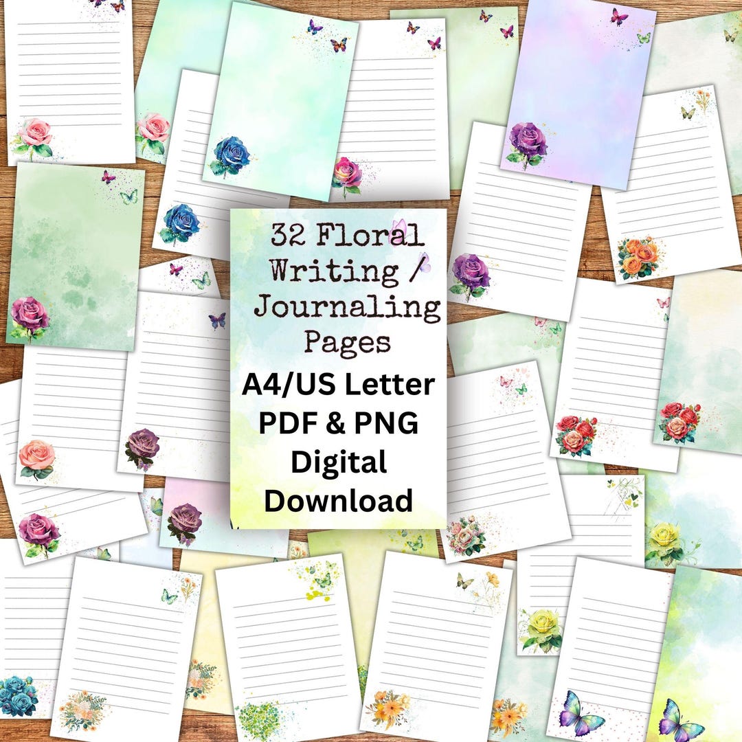 32 Floral Lined and Unlined Writing Journaling Note Paper Watercolor ...