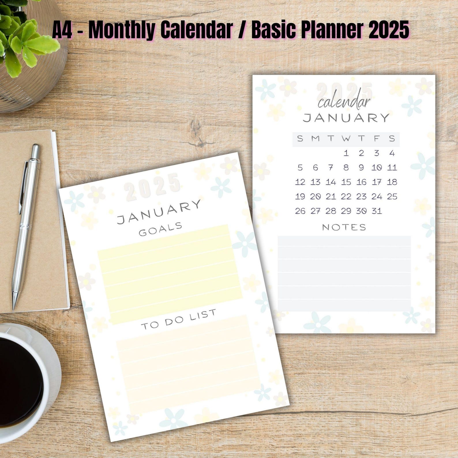 2025 Yearly and Monthly Calendar Basic Planner Digital Download ...