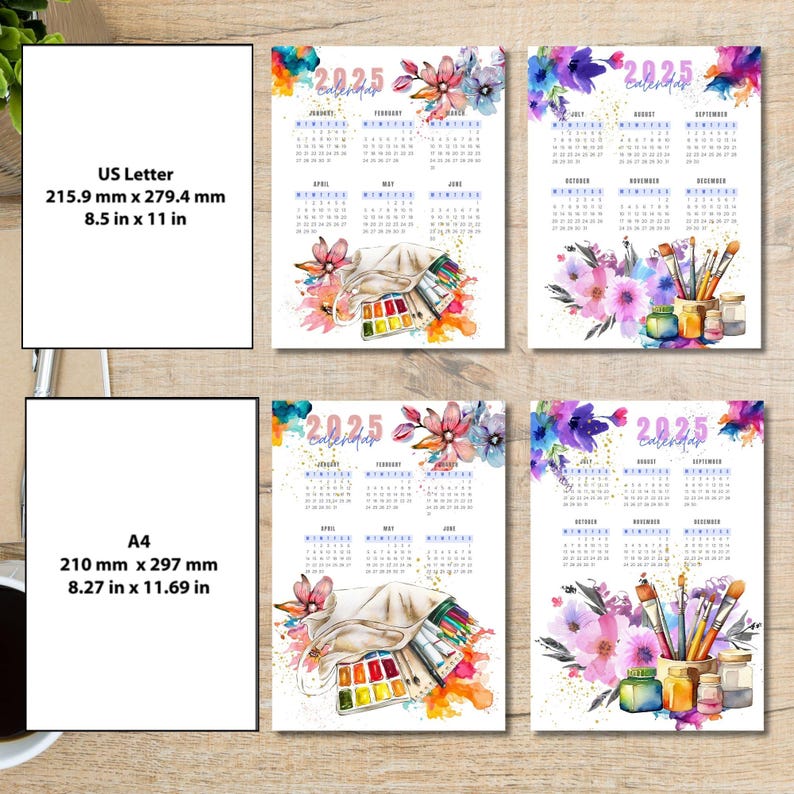 2025 Yearly Calendar Digital Download Printable Floral Artsy Art ...