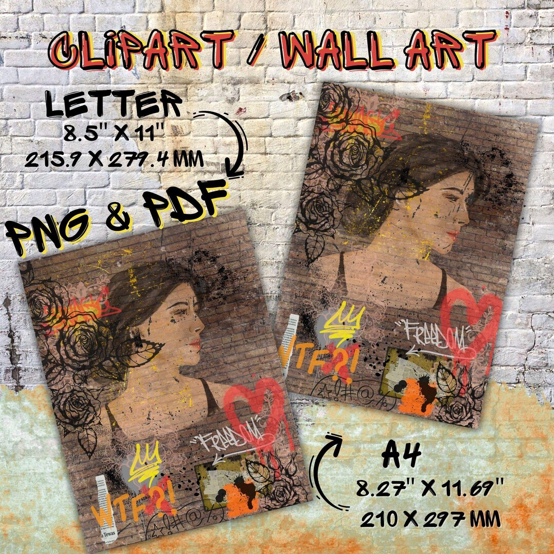 Graffiti Woman Female Bust Clip Art Wall Bundle 1 A4 Digital Design 1 ...