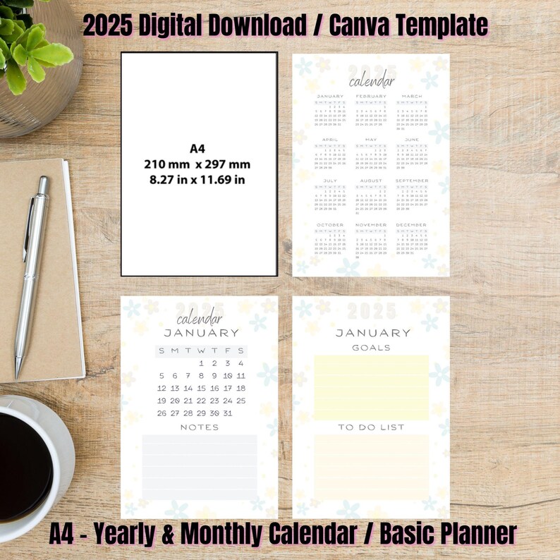 2025 Yearly and Monthly Calendar Basic Planner Digital Download ...