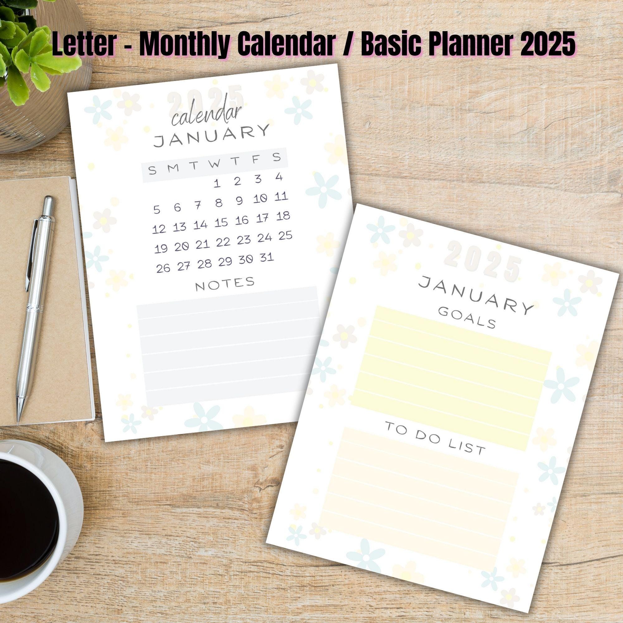 2025 Yearly and Monthly Calendar Basic Planner Digital Download ...