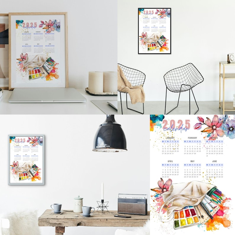2025 Yearly Calendar Digital Download Printable Floral Artsy Art ...