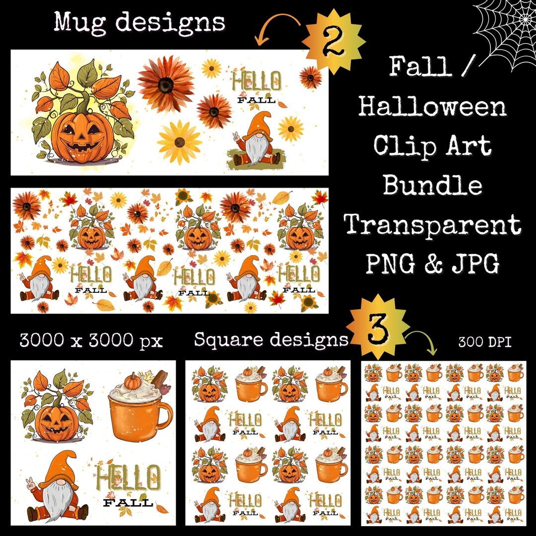 Fall Halloween Clip Art Bundle: Pumpkin, Gnome, Leaves (PNG, JPG) - Etsy
