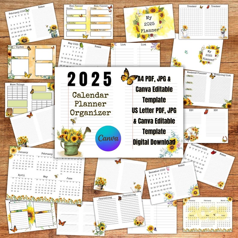 2025 Yearly Monthly Calendar Planner Organizer Digital Download ...
