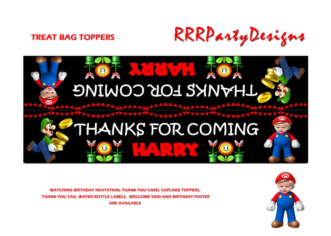 Super Mario Bag Topper Super Mario Bag Toppers Super Mario Favor Tags ...