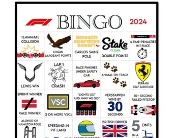 F1 Bingo Card 2024 Pack of 5 - Etsy